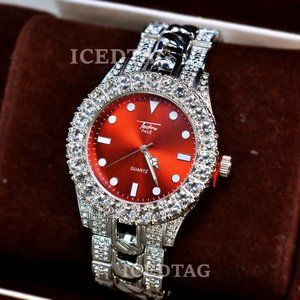 Accessories | Full Iced Out Red Face Stylish Miami Mens Watch | Poshmark